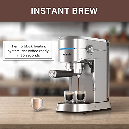 wirsh Espresso Machine, Espresso Maker with Commercial Steamer for Latte and Cappuccino, Expresso Coffee Machine with 42 oz Removable Water Tank,Stainless Steel (Home Barista)