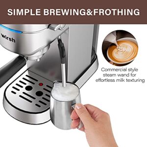 wirsh Espresso Machine, Espresso Maker with Commercial Steamer for Latte and Cappuccino, Expresso Coffee Machine with 42 oz Removable Water Tank,Stainless Steel (Home Barista)