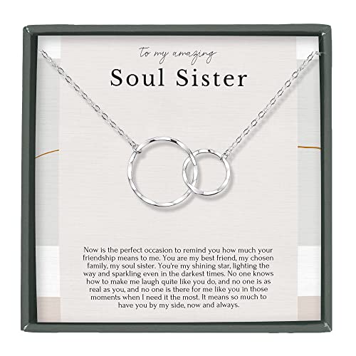 Bonus Sister Necklace for Women Sentimental Jewelry for Friend on Birthday Christmas Wedding Celebration Present Soul Sisters Bestie BFF Best Unique Meaningful Ideas Long Distance Gift Box Gold/Silver