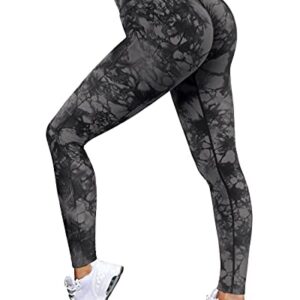 OMKAGI Women Scrunch Butt Lifting Leggings Seamless High Waisted Workout Yoga Pants(M,88-Black Tie Dye)