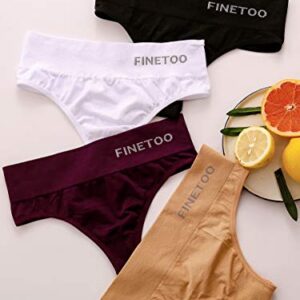 FINETOO 4 Pack High Waist Thongs for Women Breathable Underwear Soft Stretchy Nylon Spandex No Side Seam Panties(L)