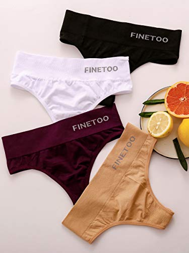 FINETOO 4 Pack High Waist Thongs for Women Breathable Underwear Soft Stretchy Nylon Spandex No Side Seam Panties(L)