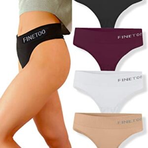 FINETOO 4 Pack High Waist Thongs for Women Breathable Underwear Soft Stretchy Nylon Spandex No Side Seam Panties(L)