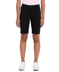 izod juniors uniform skinny bermuda stretch twill short, black, 9