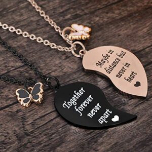 MJartoria BFF Necklace for 2-Split Valentine Heart Necklace TOGETHER FOREVER NEVER APART Best Friends Pendant Friendship Necklace Set of 2 Gifts for Her