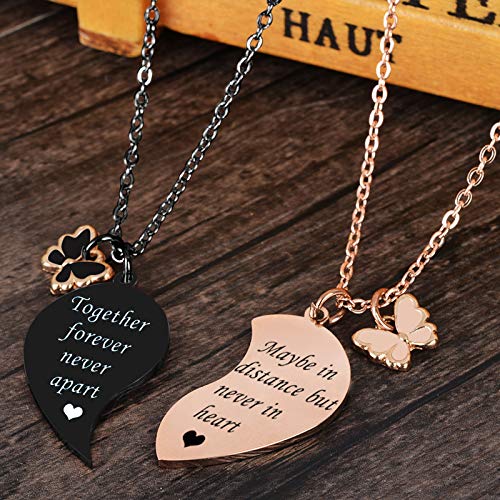 MJartoria BFF Necklace for 2-Split Valentine Heart Necklace TOGETHER FOREVER NEVER APART Best Friends Pendant Friendship Necklace Set of 2 Gifts for Her