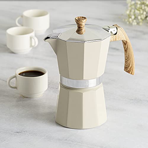 Primula Aluminum Stove Top Espresso Maker, Percolator Pot for Moka, Cuban Coffee, Cappuccino, Latte and More, Perfect for Camping, 6 Cup, Cream