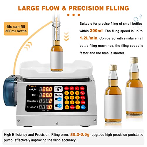 Saladulce Liquid Filling Machine 1.2L/min Electric Bottle Filler 3-300ml Weighing Filling Machine for Perfume, Oil, Trial Pack, Juice (110V)