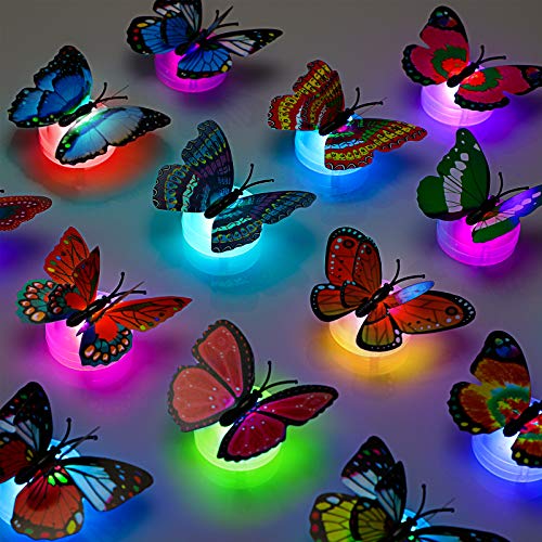 Honoson 3D LED Butterfly Decoration Night Light Sticker Single and Double Wall Light for Garden Backyard Lawn Party Festive Party Nursery Bedroom Living Room (24)