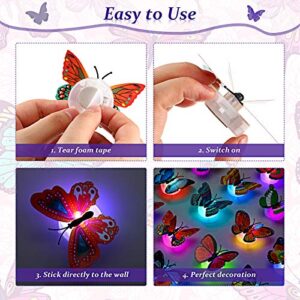 Honoson 3D LED Butterfly Decoration Night Light Sticker Single and Double Wall Light for Garden Backyard Lawn Party Festive Party Nursery Bedroom Living Room (24)