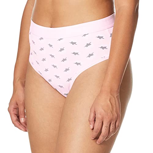 Calvin Klein Women's CK One Micro High-Waist Thong Panty, Sleeping Star Print Pearly Pink, X-Large