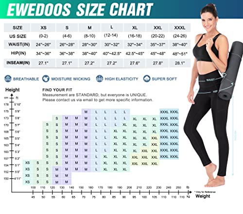 Ewedoos Women's Yoga Pants with Pockets - Leggings with Pockets, High Waist Tummy Control Non See-Through Workout Pants (Black, Large)