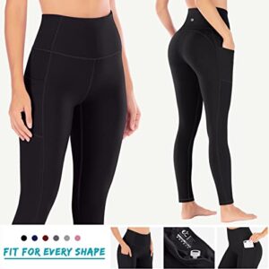 Ewedoos Women's Yoga Pants with Pockets - Leggings with Pockets, High Waist Tummy Control Non See-Through Workout Pants (Black, Large)