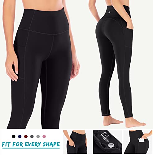 Ewedoos Women's Yoga Pants with Pockets - Leggings with Pockets, High Waist Tummy Control Non See-Through Workout Pants (Black, Large)