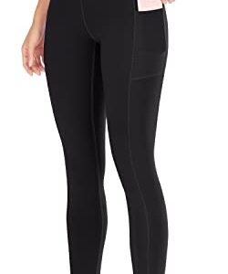 Ewedoos Women's Yoga Pants with Pockets - Leggings with Pockets, High Waist Tummy Control Non See-Through Workout Pants (Black, Large)