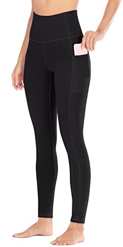 Ewedoos Women's Yoga Pants with Pockets - Leggings with Pockets, High Waist Tummy Control Non See-Through Workout Pants (Black, Large)