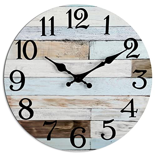 KECYET Wall Clock - 10 Inch Silent Non-Ticking Wooden Clocks Battery Operated - Country Retro Rustic Style Decorative for Living Room, Kitchen, Home,Bathroom, Bedroom, Laundry Room