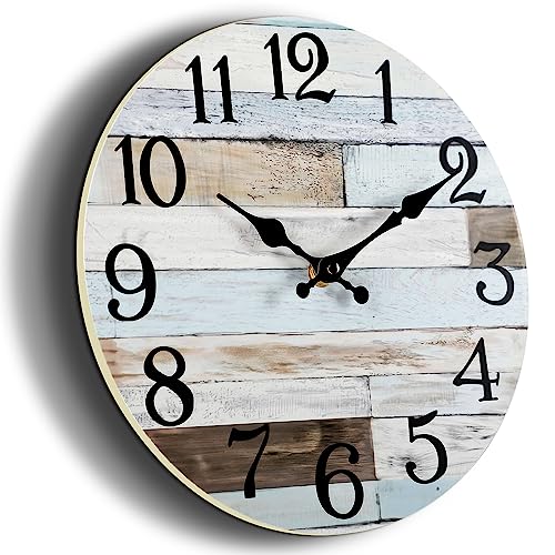 KECYET Wall Clock - 10 Inch Silent Non-Ticking Wooden Clocks Battery Operated - Country Retro Rustic Style Decorative for Living Room, Kitchen, Home,Bathroom, Bedroom, Laundry Room