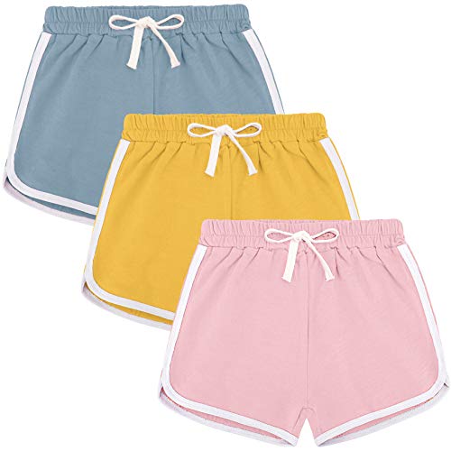 Auranso Boys Girls Active Running Shorts Kids Cotton Beach Sports Short Pants 3 Pack A 8-10 Years