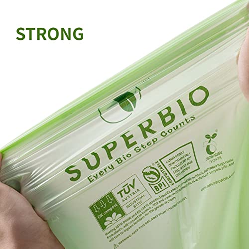 SUPERBIO 2.6 Gallon Compostable Flat Top Garbage Bags, 100 Count, 1 Pack, Small Trash Bags, Sturdy Food Scrap Bags Certified by BPI and OK Compost Meeting ASTM D6400 Standards, 9.84L