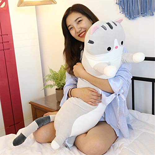 shangman Lovely Plush Cat Doll Cute Cartoon Soft Stuffed Kitten Long Throw Sleeping Pillow Toy Gift for Kids Girlfriend Multiple Size (Grey,70cm/27.5in)