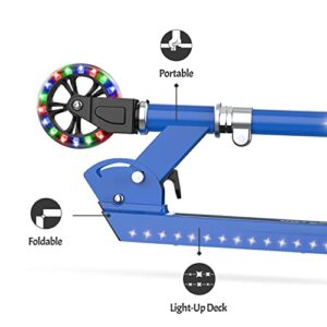 Jetson Scooters - Jupiter Kick Scooter (Blue) - Collapsible Portable Kids Push Scooter - Lightweight Folding Design with High Visibility RGB Light Up LEDs on Stem, Wheels, and Deck