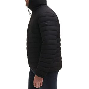 Calvin Klein Men's Hooded Down Jacket Quilted Coat Sherpa Lined, Ebony, Small