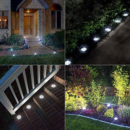 ODEETRONIC Solar Ground Lights, 12 Pack 8 LED Solar Disk Lights, Outdoor in-ground Light Waterproof, Flat Solar Light, Round Solar Puck Light for Landscape, Pathway, Yard, Garden, Walkway, Cool White