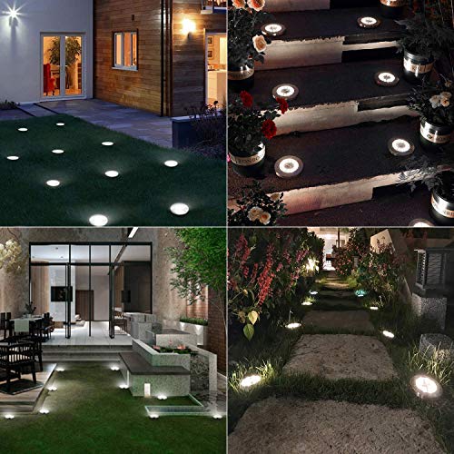 ODEETRONIC Solar Ground Lights, 12 Pack 8 LED Solar Disk Lights, Outdoor in-ground Light Waterproof, Flat Solar Light, Round Solar Puck Light for Landscape, Pathway, Yard, Garden, Walkway, Cool White