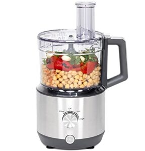 ge food processor | 12 cup | complete with 3 feeding tubes & stainless steel accessories - 3 discs + dough blade | 3 speed | great for shredded cheese, chicken & more | kitchen essentials | 550 watts