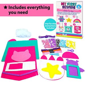 KRAFUN My First Sewing Kit for Beginner Kids Arts & Crafts, 6 Easy DIY Projects of Stuffed Animal Dolls and Plush Pillow Craft, Instructions & Felt, Gift for Girls, Boys, Learn to Sew, Embroidery