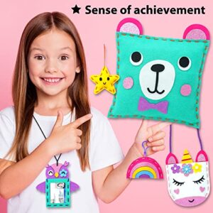 KRAFUN My First Sewing Kit for Beginner Kids Arts & Crafts, 6 Easy DIY Projects of Stuffed Animal Dolls and Plush Pillow Craft, Instructions & Felt, Gift for Girls, Boys, Learn to Sew, Embroidery