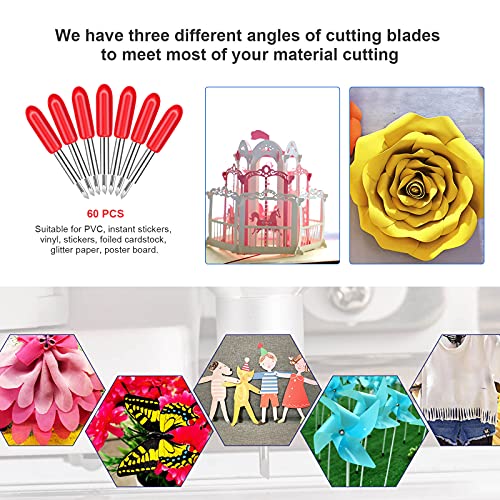 DERFILIN 60PCS Fine Point Blades for Explore Air/Air 2 Maker 3/Expression,45 Degree Standard Vinyl Fabric Cutting Replacement Blades for Cricut Machines