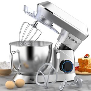 9.5qt standing mixer, dobbor 7 speeds 660w tilt-head kitchen dough mixer, electric household mixers with dough hook, whisk, beater, splash guard & mixing bowl for baking - silver