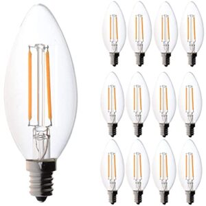 Bioluz LED 40W Filament Candelabra Bulb, E12 Base High Efficiency LED Candle Bulbs, UL Listed, Pack of 12