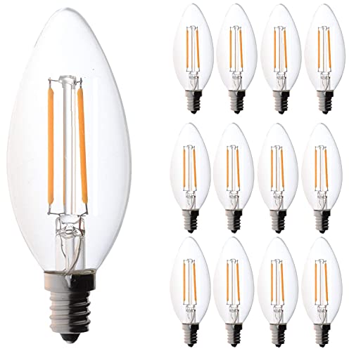 Bioluz LED 40W Filament Candelabra Bulb, E12 Base High Efficiency LED Candle Bulbs, UL Listed, Pack of 12