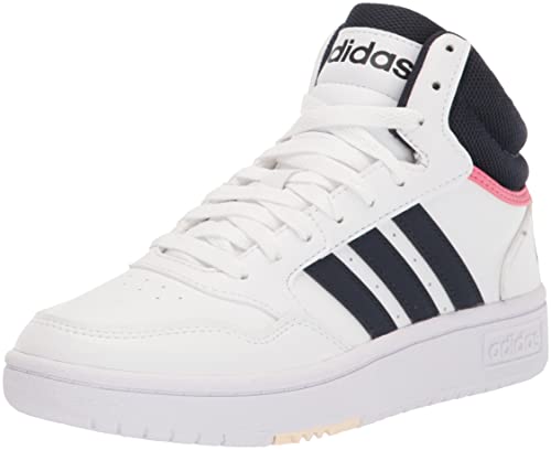 adidas Women's Hoops 3.0 Mid Basketball Shoe, White/Legend Ink/Rose Tone, 9.5