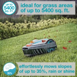 GARDENA 15002-41 SILENO City - Automatic Robotic Lawn Mower, with Bluetooth app and Boundary Wire, one of The quietest in its Class, for lawns up to 5400 Sq Ft, Made in Europe, Grey