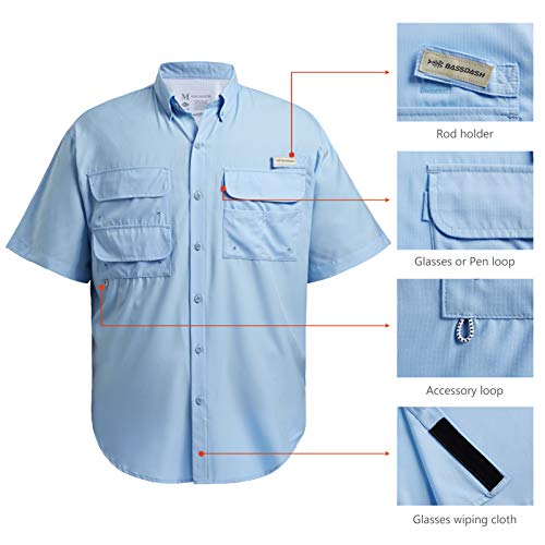 BASSDASH UPF 50 Men’s Fishing Dress Shirt Button Down Woven Short Sleeve Outdoor