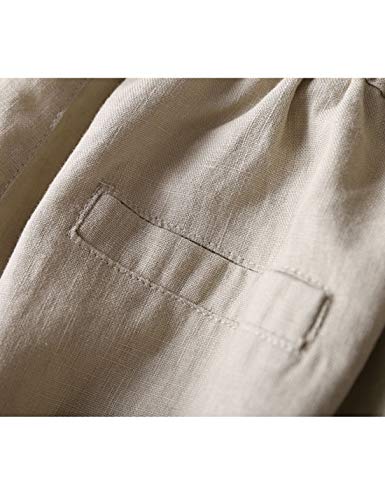 Tanming Women's Casual Linen Elastic Waist Tapered Pants Trousers with Drawstring (Khaki, Large)