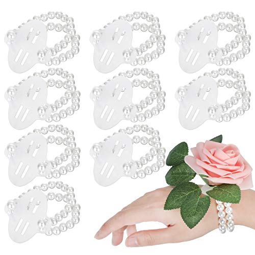 Hicarer 24 Pieces Elastic Pearl Wrist Bands Corsage Accessories Wedding Wrist DIY Faux Flowers Decor for Wedding Festival Beach Party