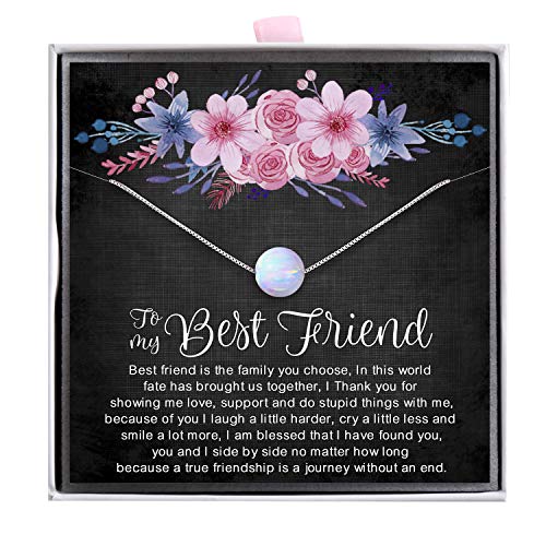 ALoveSoul Best Friend Necklace, Friendship Necklace 925 Sterling Silver Opal Bead Necklace Women Birthday Jewelry Gift Ideas