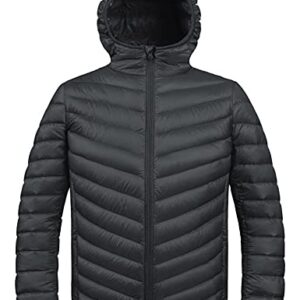 ZSHOW Men's Lightweight Packable Puffer Coat Hooded Warm Winter Jacket(Dark Grey,L)