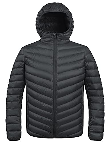 ZSHOW Men's Lightweight Packable Puffer Coat Hooded Warm Winter Jacket(Dark Grey,L)