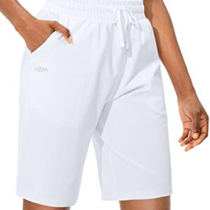 Viodia Women's Bermuda 10" Long Shorts with Pockets Cotton Sweat Lounge Shorts for Women Jersey Athletic Knee Length Shorts for Summer White