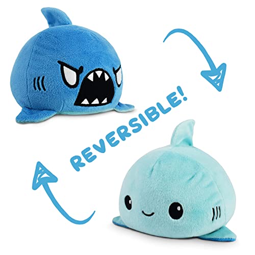 TeeTurtle - The Original Reversible Shark Plushie - Blue - Cute Sensory Fidget Stuffed Animals That Show Your Mood 3.5 inch