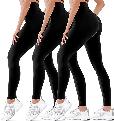 Hmuuo 3 Pack Leggings for Women High Waisted Tummy Control No See-Through Yoga Pants Workout Running Leggings