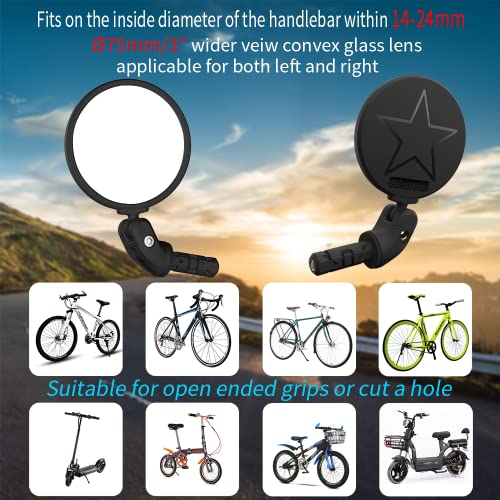 BriskMore Bike Handlebar Mirror,HD Glass Convex Lens Bicycle Rearview Mirror,2PCS Cycling Rear View Mirror, Adjustable Handlebar Wider View Bicycle Mirror for Scooter Road Mountain Bikes