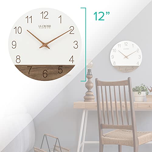 La Crosse 404-3630B 12" Sierra Wood Quartz Analog Wall Clock, White