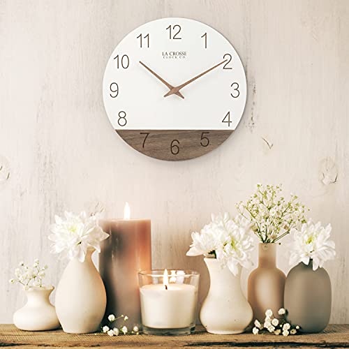 La Crosse 404-3630B 12" Sierra Wood Quartz Analog Wall Clock, White